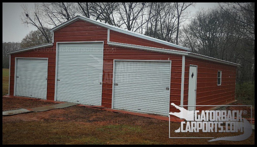 Garage with Lean To's on both Sides - Gatorback Steel Buildings